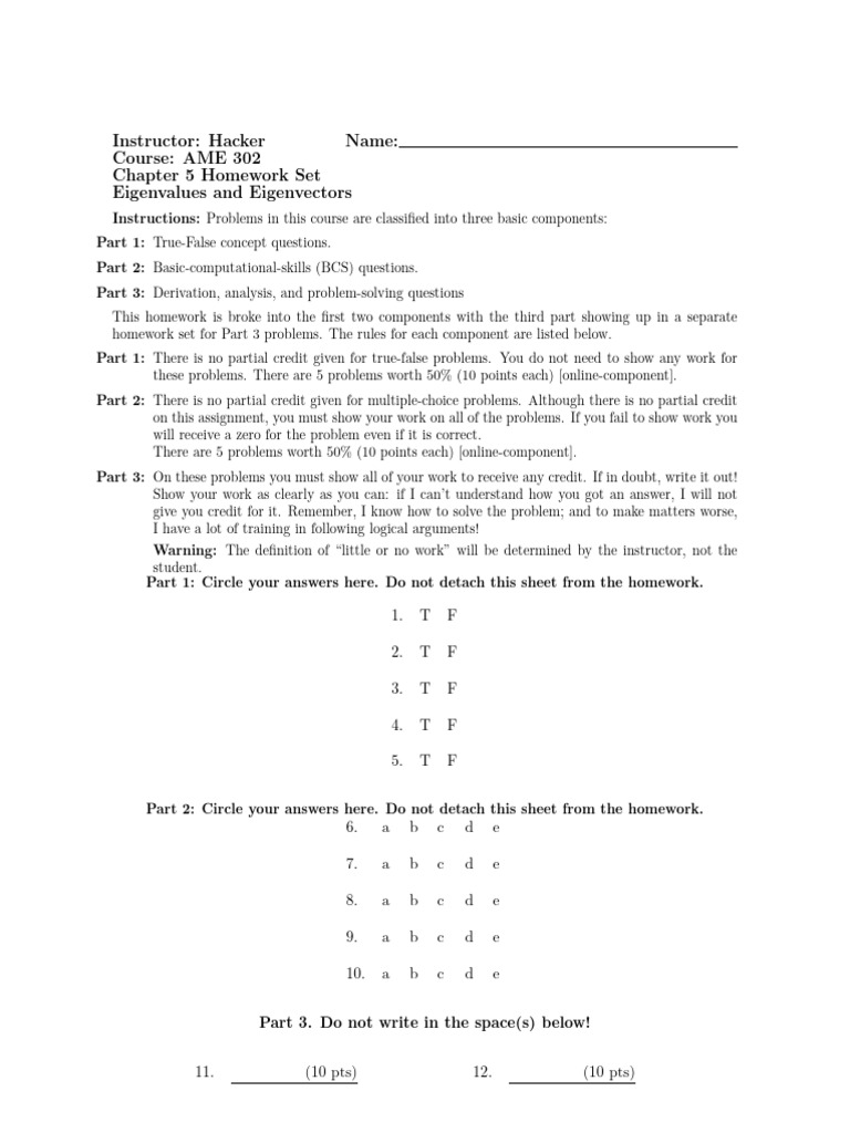 Ame302 Chapter5 Homework Set | PDF | Eigenvalues And Eigenvectors | Matrix (Mathematics)