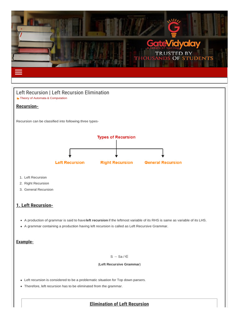 Lecture - 6 Left Recursion | PDF | Theory Of Computation | Language ... Lecture - 6 Left Recursion | PDF | Theory Of Computation | Language ...
