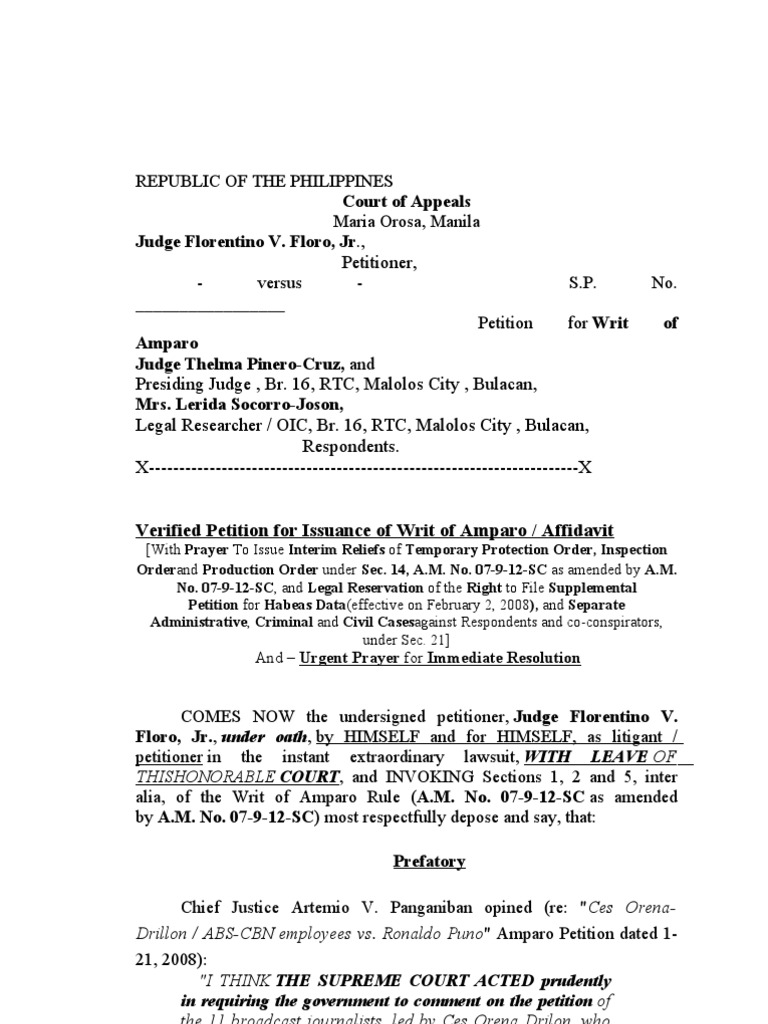 Writ of Amparo | PDF | Justice | Crime & Violence