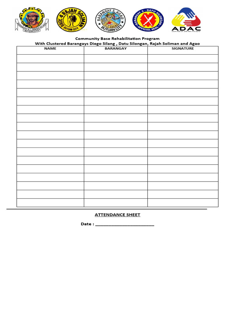 Community-Based Rehab Attendance Sheet | PDF | Law