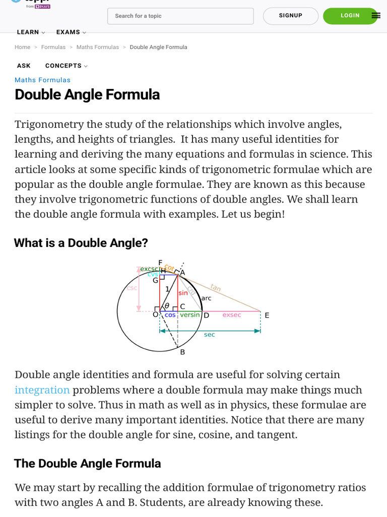 Double Angle Formulas Explained | PDF | Trigonometric Functions ...