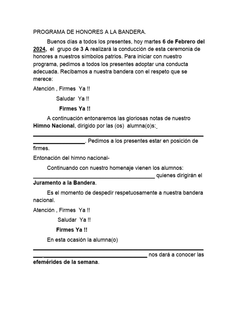 Ceremonia de Honores a la Bandera | PDF