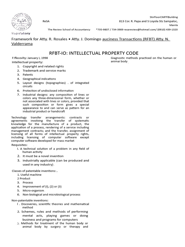 RFBT 10 Intellectual Property | PDF | Patent | Glossary Of Patent Law Terms
