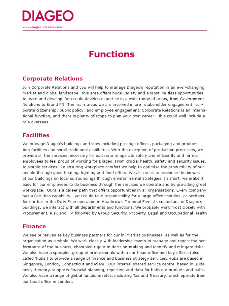 Diageo Careers Functions | PDF | Marketing | Brand