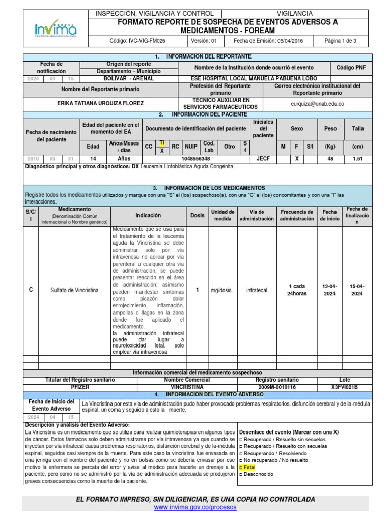 Foream Caso 1 | PDF | Medicamentos con receta | Documento de identidad