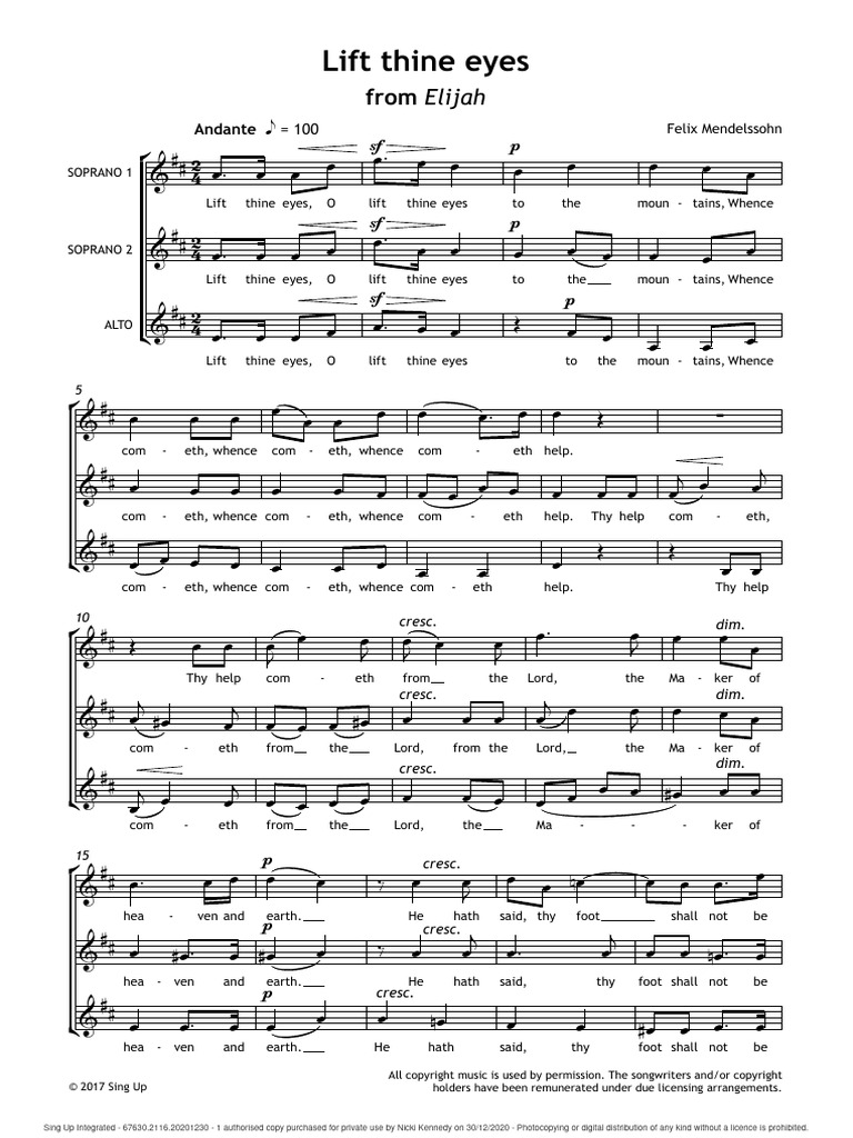 Lift Thine Eyes Melody - Lyrics | PDF