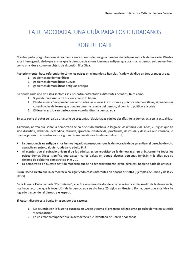 La Democracia según Robert Dahl | PDF | Democracia | Ideologías políticas