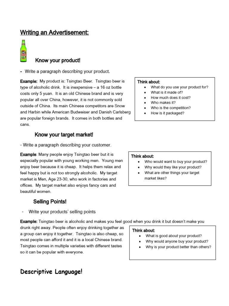 Lesson 4 Activity 4 Writing-An-Advertisement-Writing-Creative-Writing ...
