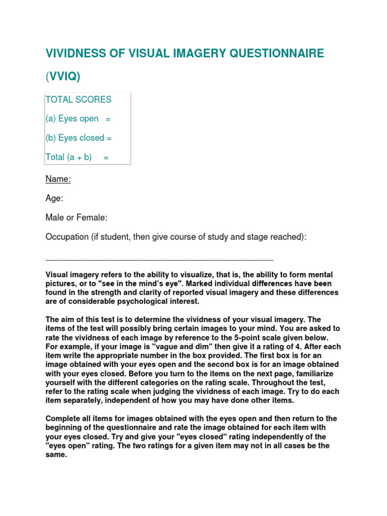 Vviq | PDF | Mental Image | Psychological Concepts