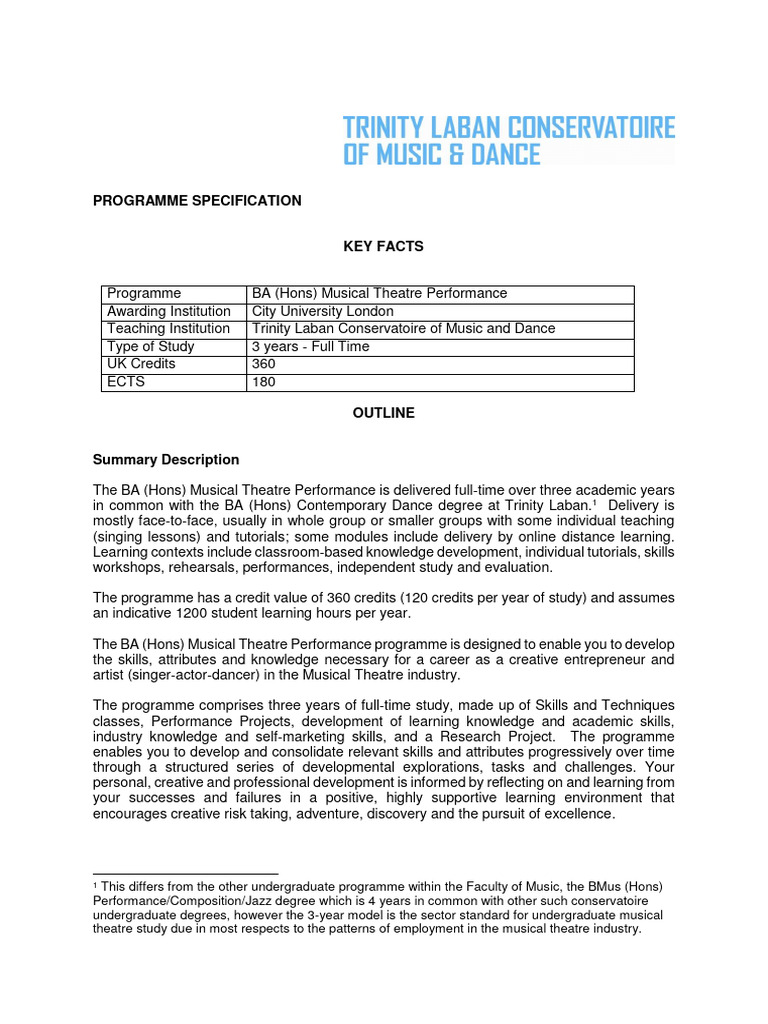 Trinity Laban Programme Specification | PDF | Learning | Educational ...