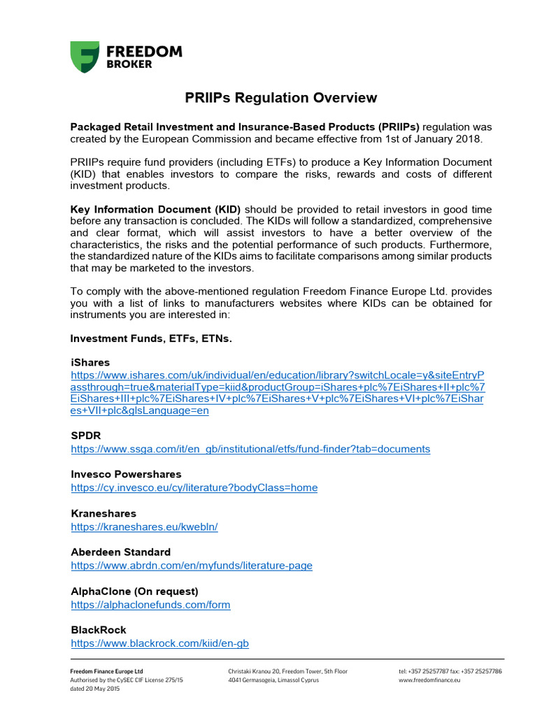 Packaged Retail and Insurance-Based Investment Products (PRIIPs) - Key ...
