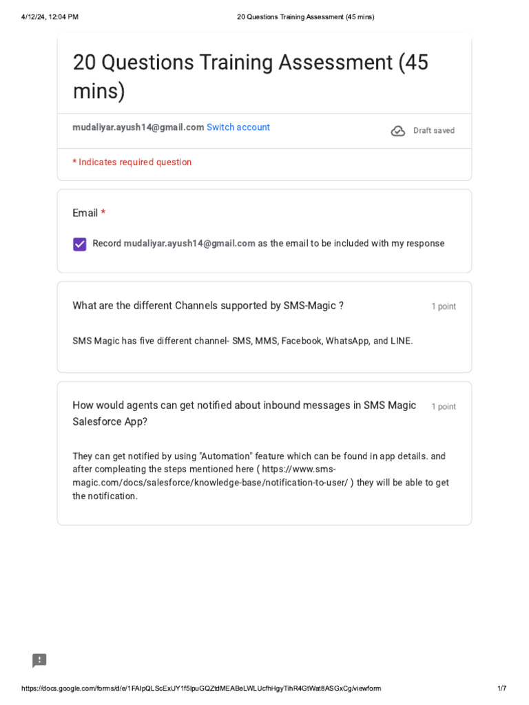 20 Questions Training Assessment (45 Mins) | PDF