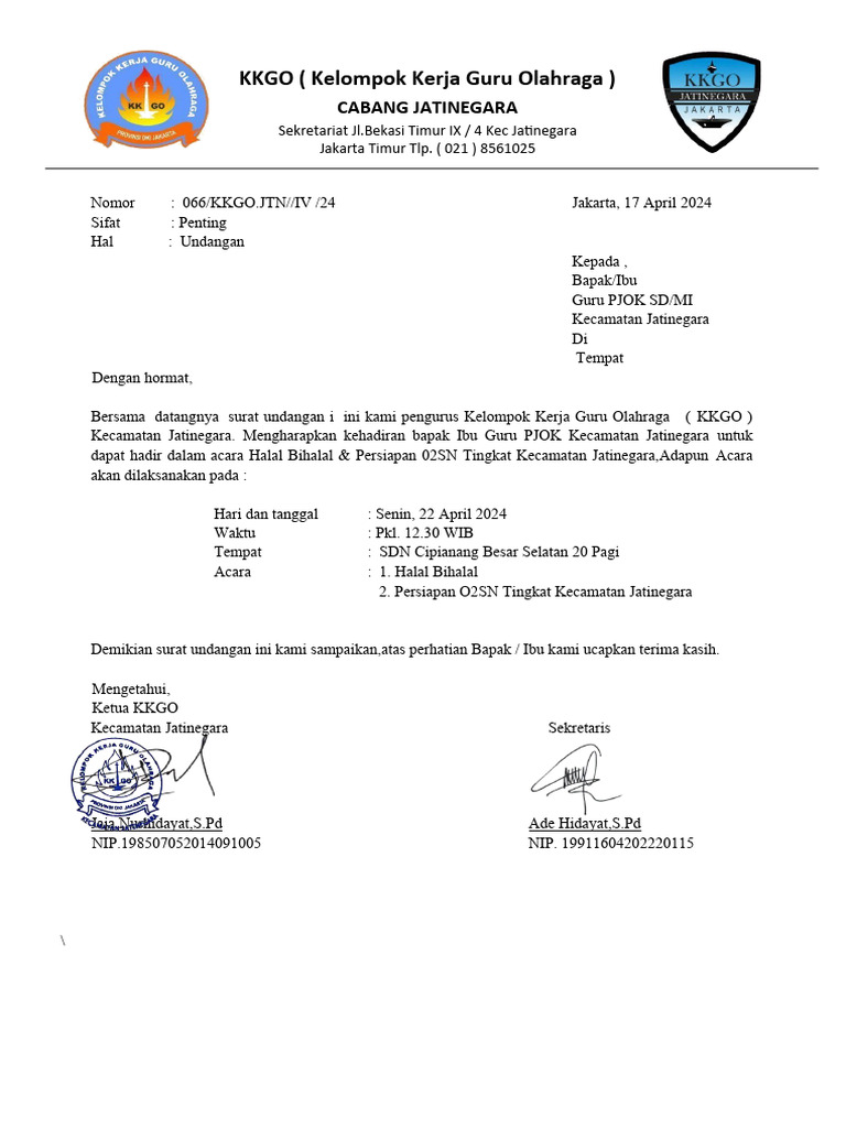 Undangan Halal Bihalal & Persiapan O2sn KKGO Jatinegara | PDF