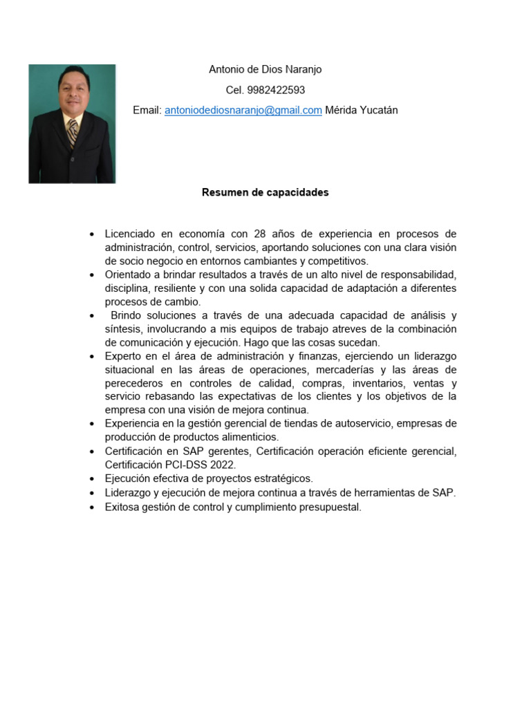 CV Antonio de Dios Naranjo | PDF | Presupuesto | Business