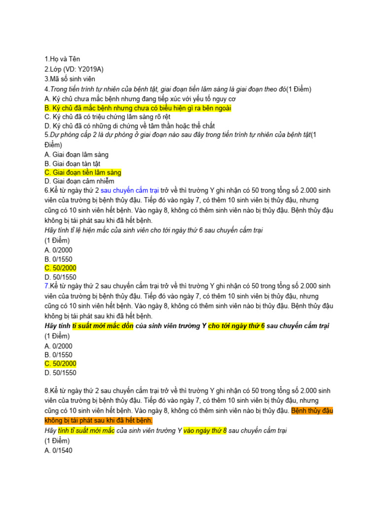 Đề Dịch Tễ Gk l1 2023 | PDF