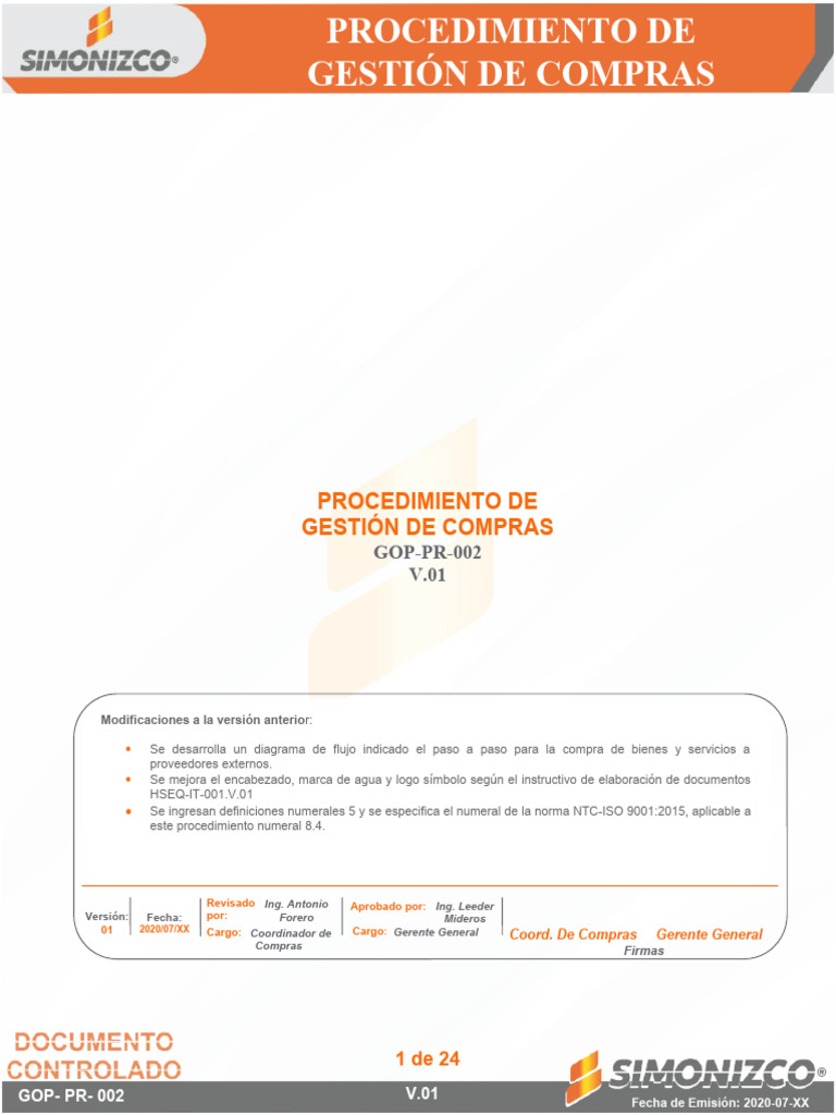 Gop-Pr-002 Procedimiento de Compras | PDF | Calidad (comercial) | Sistema de manejo de calidad