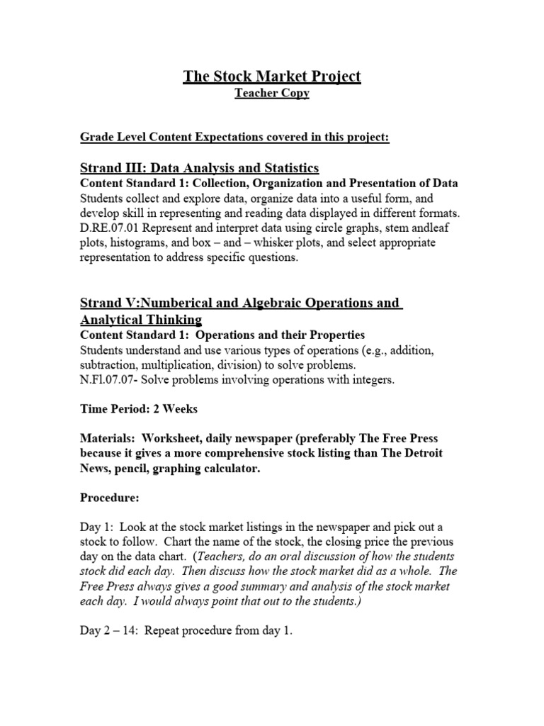 The Stock Market Project | PDF | Data | Calculator