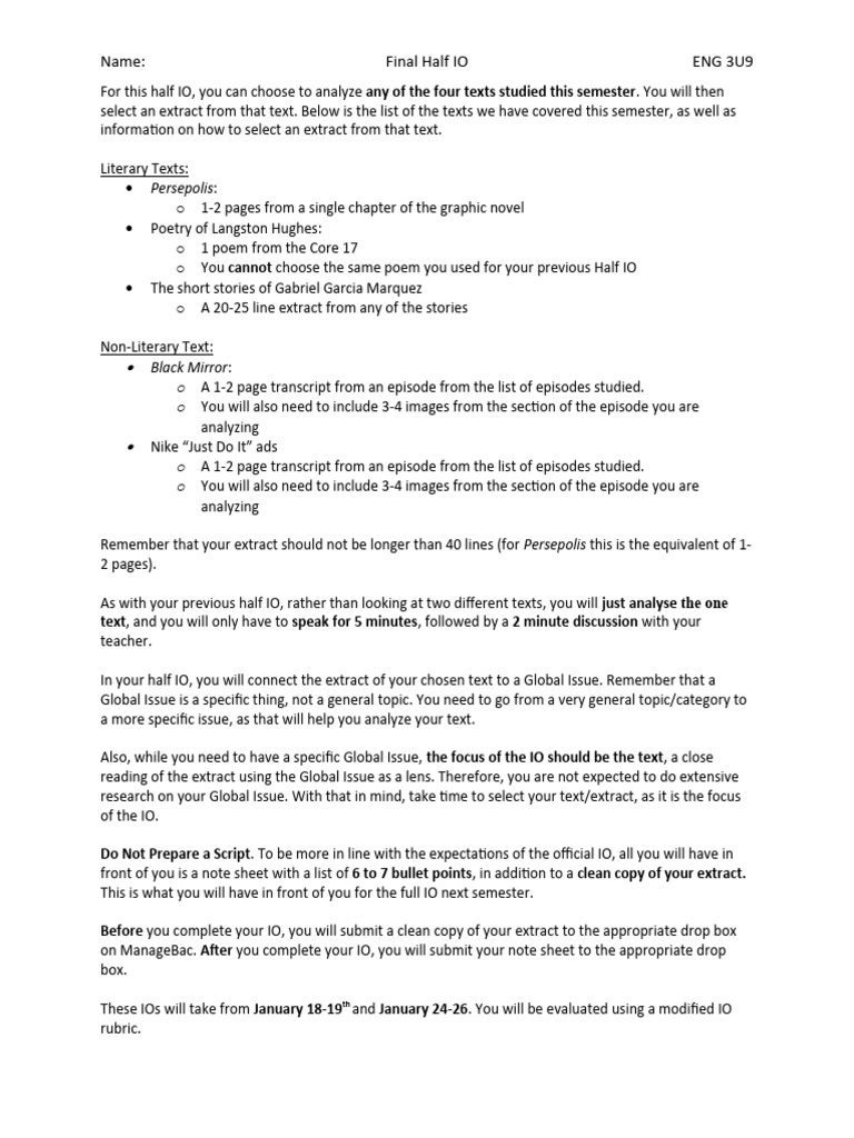 Final Half IO Instructions Jan 24 | PDF