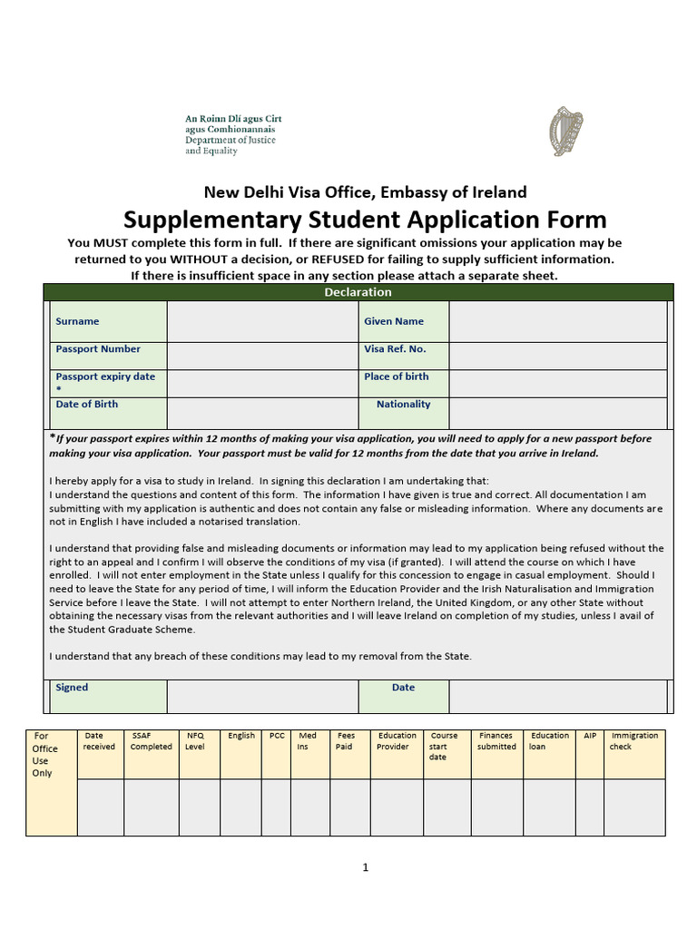 Ireland Student Visa Application Form | PDF | Cost Of Living | Travel Visa