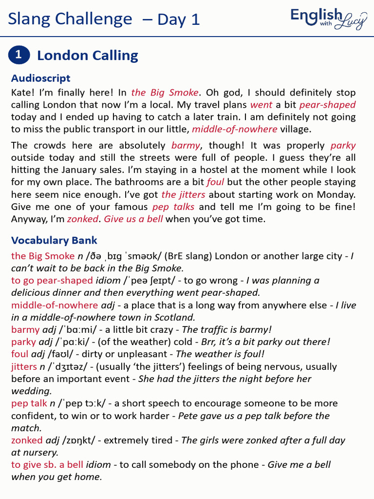 Slang Challenge (English With Lucy) 1 | PDF | Language Arts & Discipline