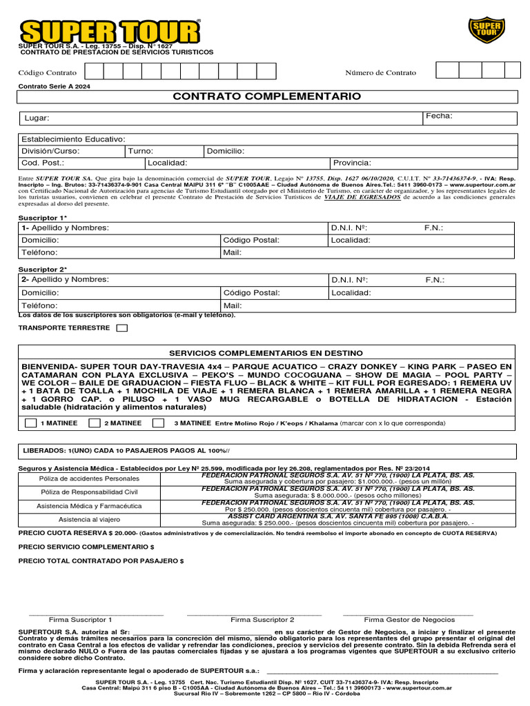 Contrato Super Tour | PDF | Pasajero | Turismo