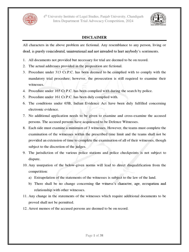 Intra Department Trial Advocacy Competition, 2024: Disclaimer | PDF ...