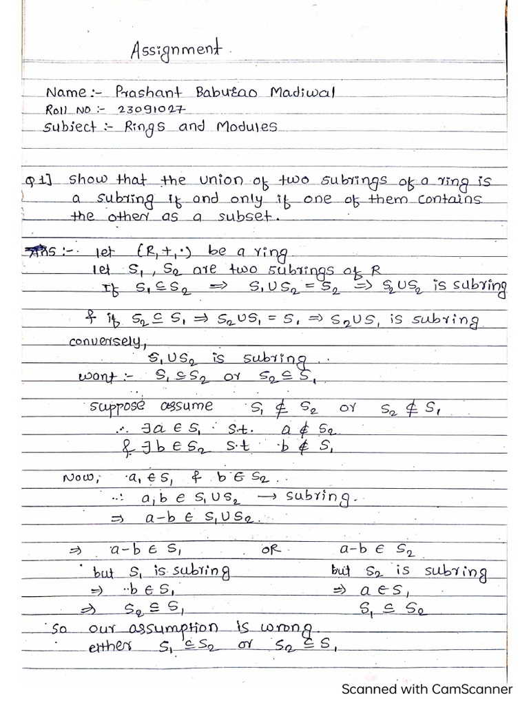 Ring Theory Assignment (Roll No. 23091027) | PDF