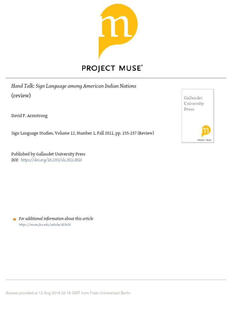 Hand Talk: Sign Language Among American Indian Nations: (Review) | PDF ...