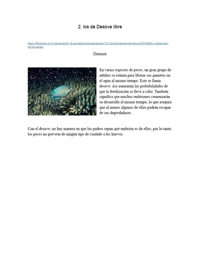 Desove en peces: significado y proceso | PDF