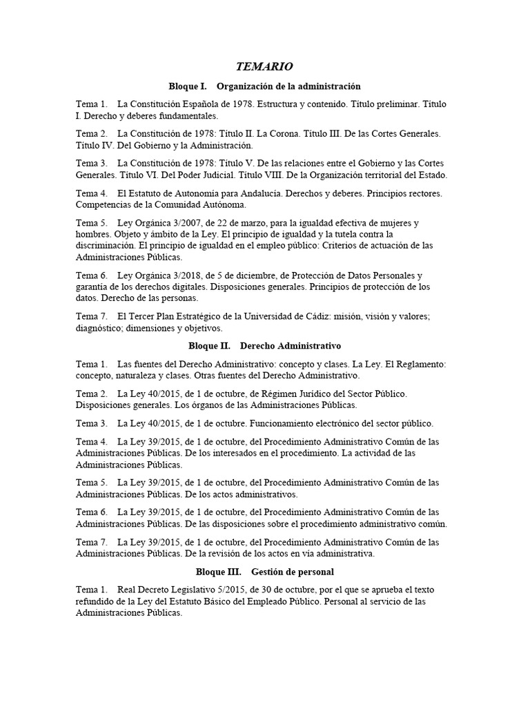 Temario Oposiciones Auxiliar Administrativo | Descargar gratis PDF | Ley administrativa | Justicia