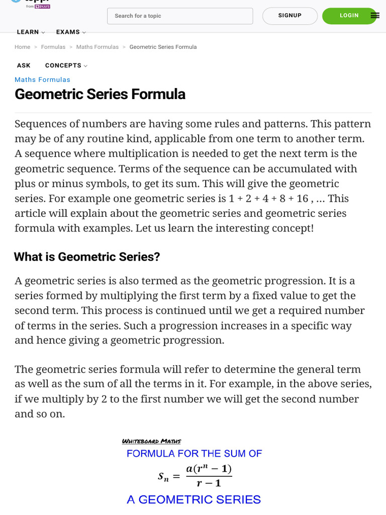 Geometric Series Formula | PDF | Numbers | Sequence
