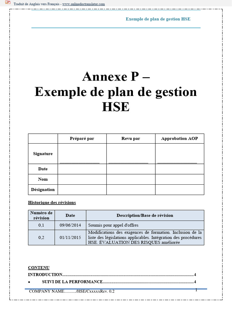 Exemple de Plan de Gestion HSE | PDF | Santé et sécurité au travail | Audit