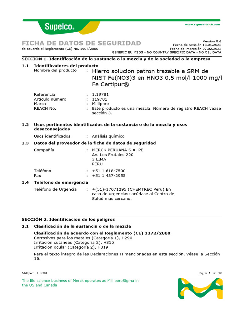Ficha de Seguridad Hierro AA | PDF | Toxicidad | Quemar