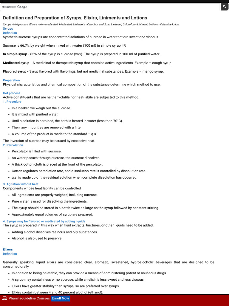 Definitions and Preparations of Elixirs | PDF | Ethanol | Syrup