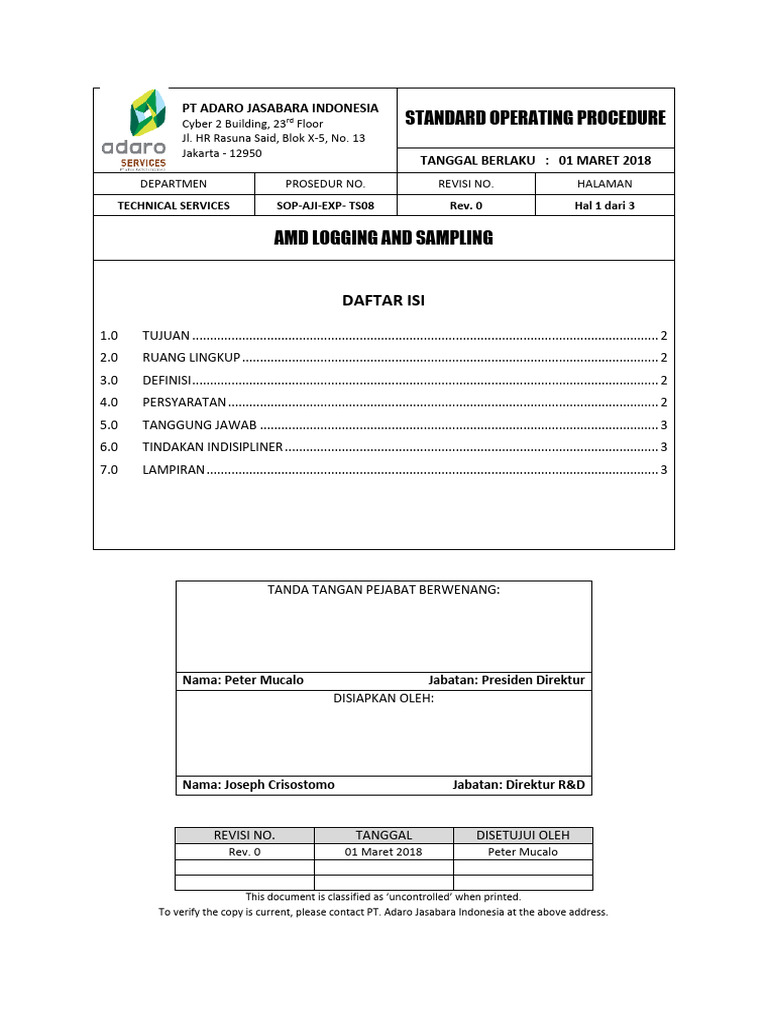 AJI-SOP-EXP-TS08 - AMD Logging & Sampling | PDF