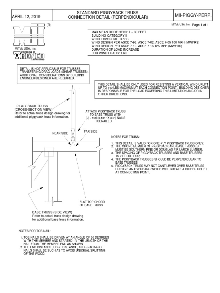 ENG PIGGY Piggybk Detail Perpendicular M | PDF | Truss | Structural ...