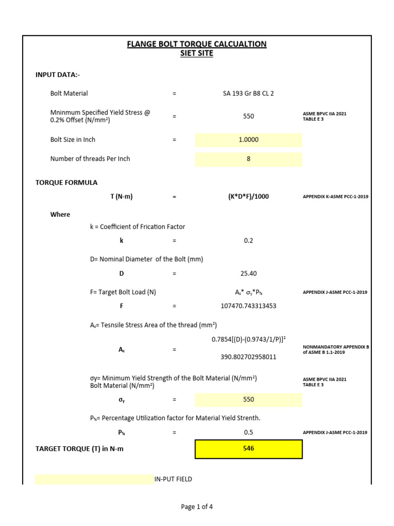 Flange Bolt Torque Calculation | PDF | Screw | Strength Of Materials