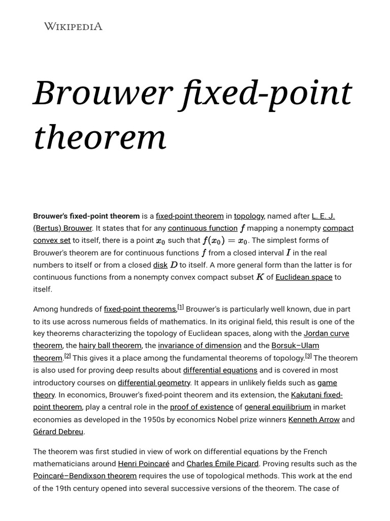 Brouwer Fixed-Point Theorem - Wikipedia | PDF | Compact Space | Topology