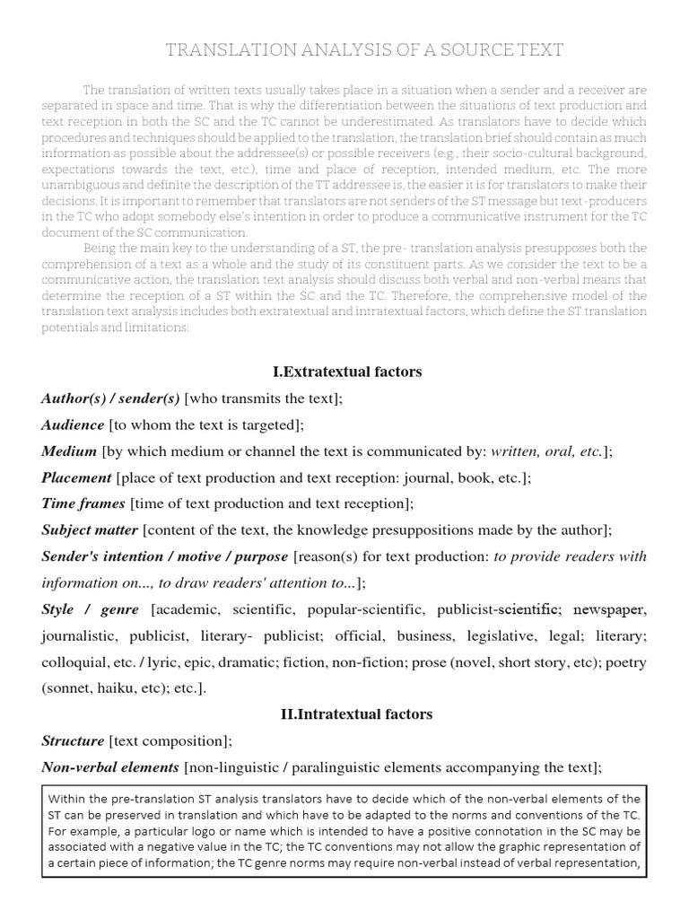 TRANSLATION ANALYSIS OF A SOURCE TEXT - Scheme+Sample | PDF ...