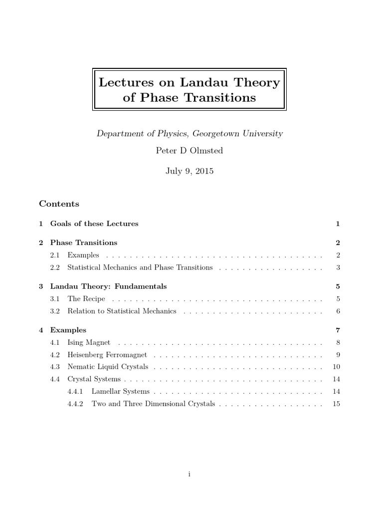 Lectures On Landau Theory of Phase Transitions | PDF | Phase Transition ...