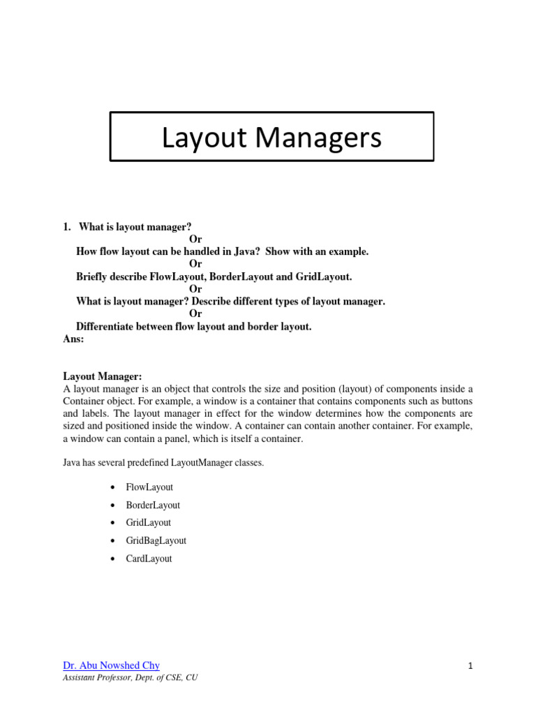Javalayoutmanager Pdf Constructor Object Oriented Programming Programming