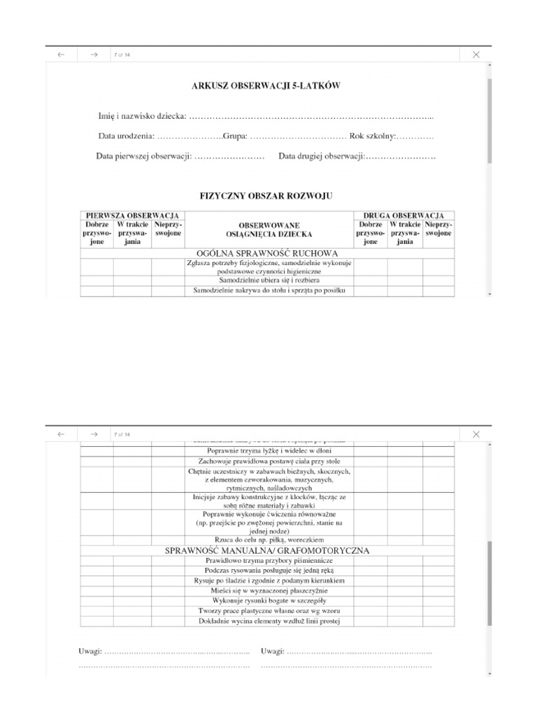 Arkusz Obserwacji | PDF