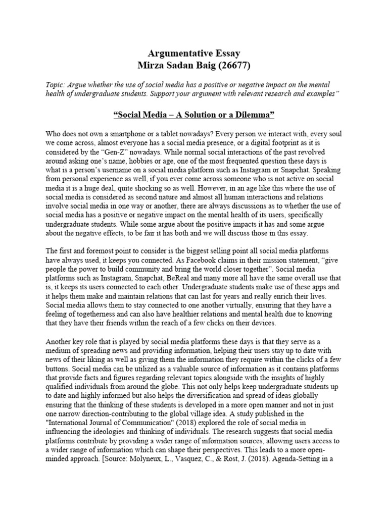 Argumentative Essay-Mirza Sadan Baig (26677) | PDF | Social Media ...