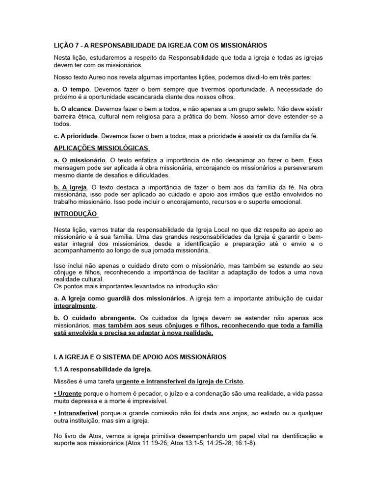 A RESPONSABILIDADE DA IGREJA COM OS MISSIONÁRIOS O QUE ESTUDAREMOS[5021 ... A RESPONSABILIDADE DA IGREJA COM OS MISSIONÁRIOS O QUE ESTUDAREMOS[5021 ...