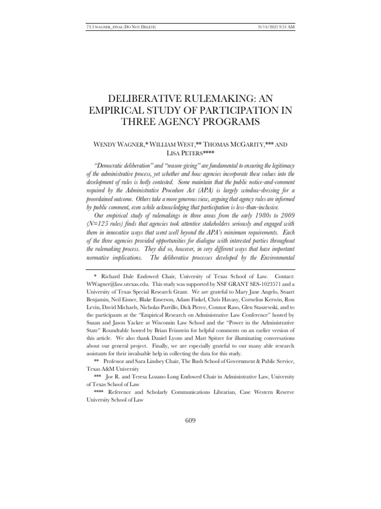 73.3-Wagner_Final | PDF | Administrative Procedure Act | Rulemaking