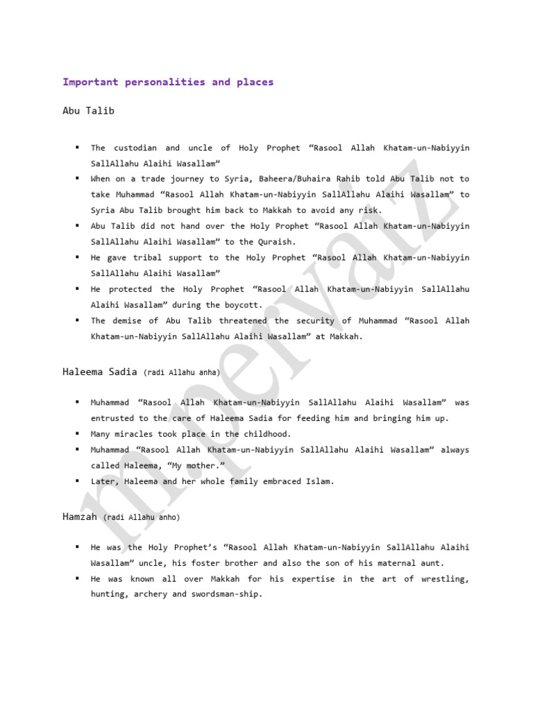 Important personalities | PDF | Muhammad | Medina
