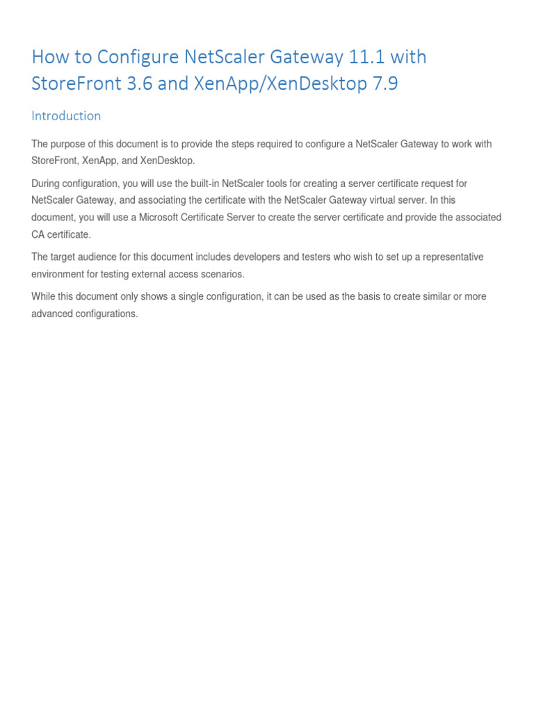 Netscaler Gateway 11 1 For Storefront 3 6 and XD 7 9 Externa Ica | PDF ...