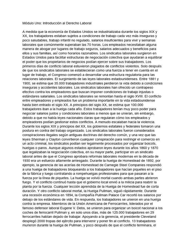 Módulo Uno - Introducción Al Derecho Laboral | PDF | Derecho laboral | Sindicato