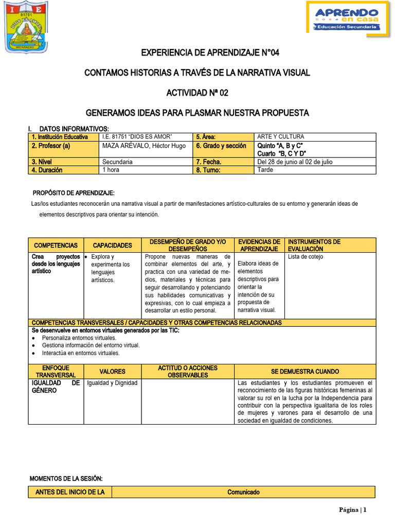 PLANIFICADOR ACT. 02 EDA 04 | PDF | Evaluación | Aprendizaje
