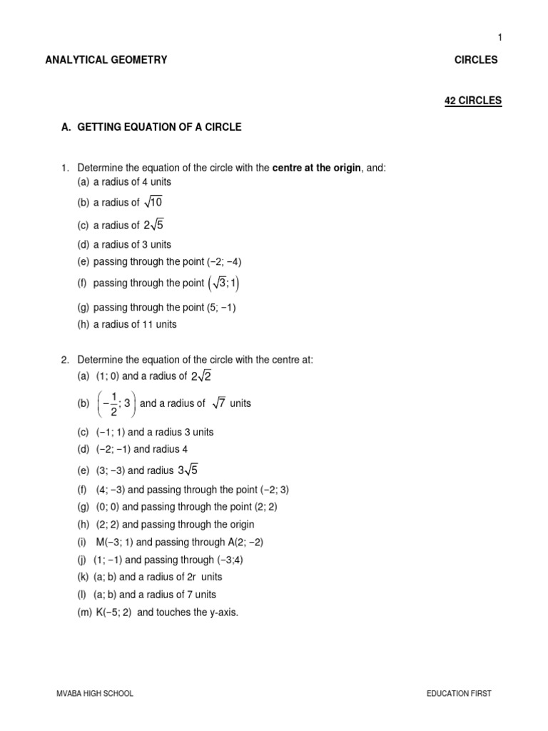 Analytical Geometry Circles Intro | PDF | Circle | Elementary Geometry